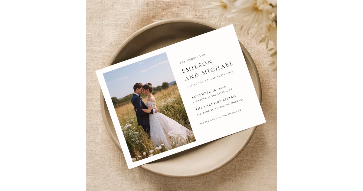 Simple Minimalist Photo Horizontal Wedding Invitation | Zazzle