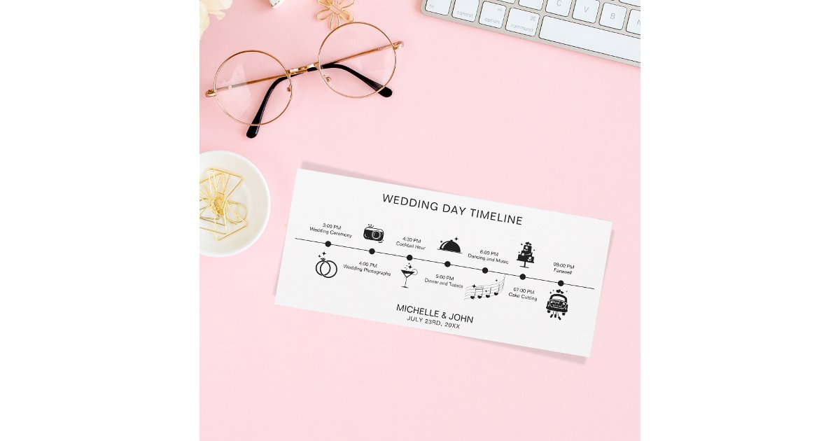 Simple Modern Illustrated Wedding Timeline Invitation | Zazzle