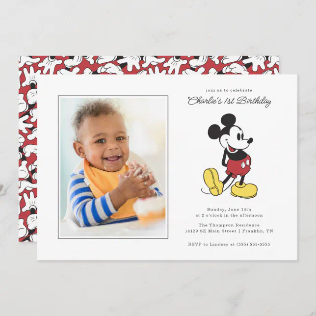 Simple Modern Mickey Mouse Birthday - Photo Invitation | Zazzle