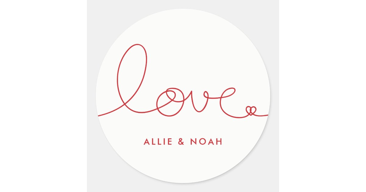 Simple Modern Red Loopy Love Heart Wedding Sticker | Zazzle