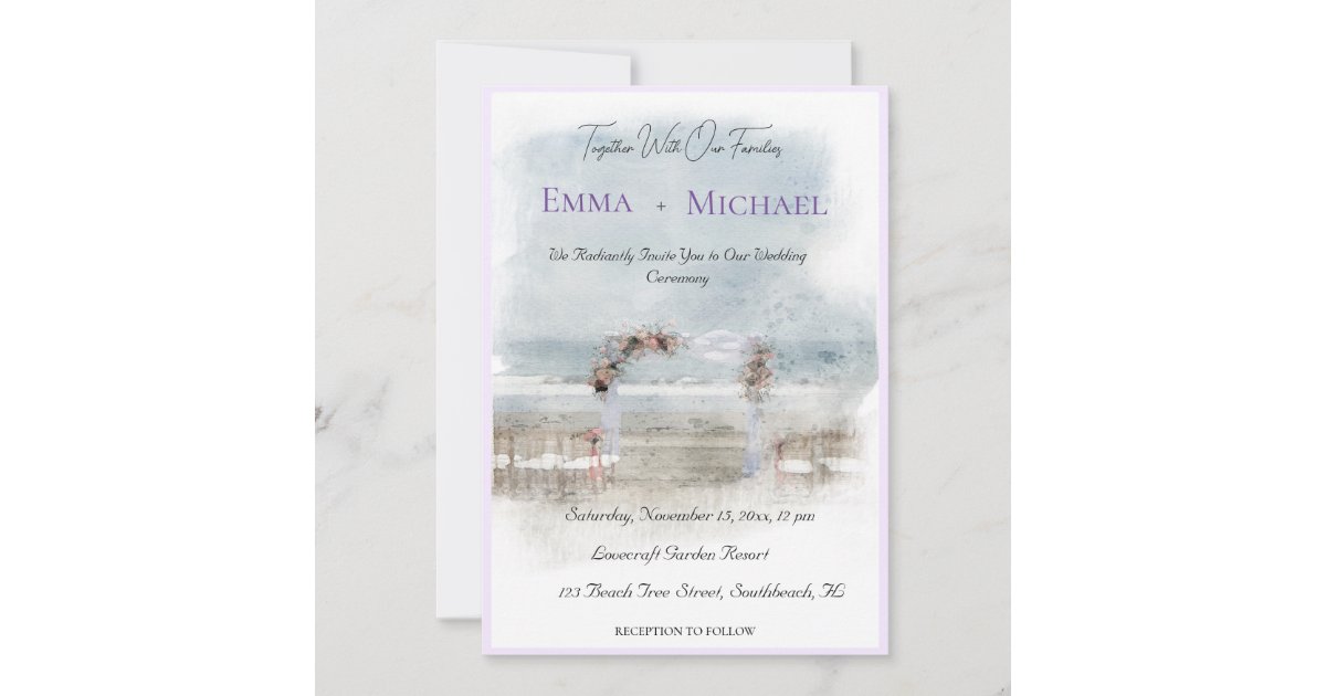 Simple Ocean view Beach Wedding Invitation | Zazzle