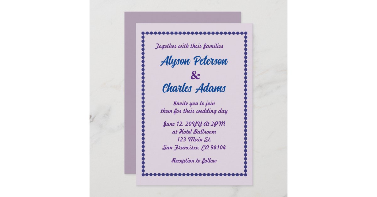 Simple Purple and Blue Wedding Invitation | Zazzle