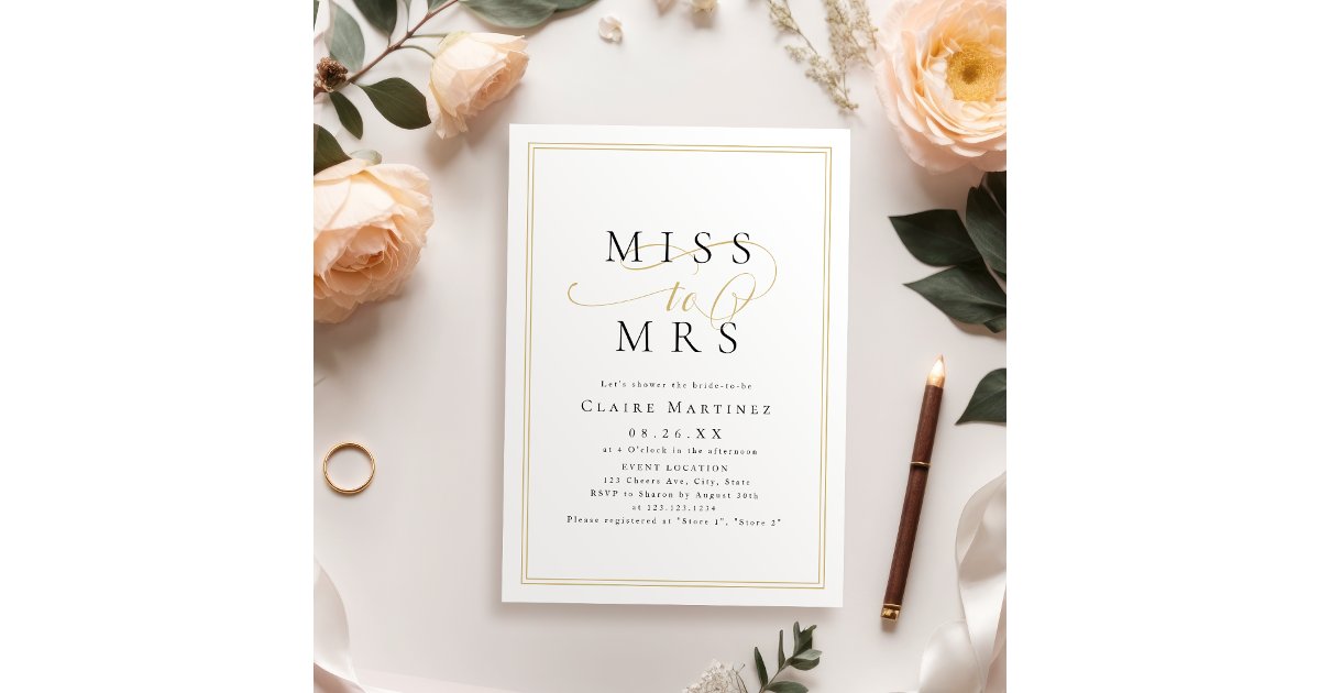 Simple romantic Miss to Mrs script bridal shower Invitation | Zazzle