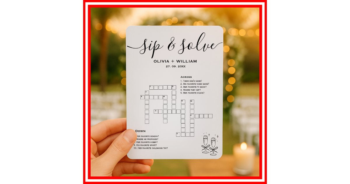 Sip and Solve Custom Wedding Crossword Puzzle Invitation | Zazzle