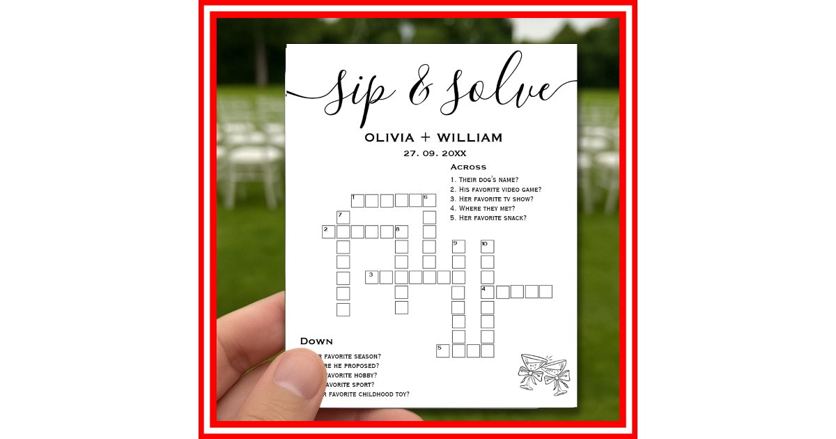 Sip and Solve Custom Wedding Crossword Puzzle Poster | Zazzle