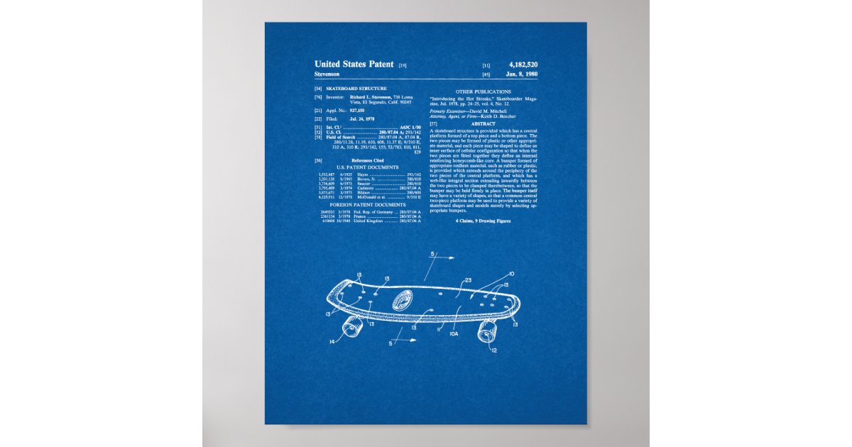 Skateboard Structure Patent - Blueprint Poster | Zazzle