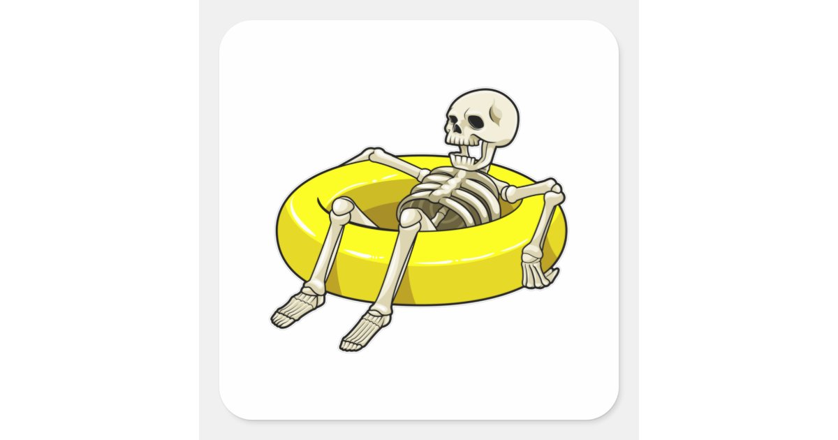 Skeleton at Swimming with Swim ring Square Sticker | Zazzle