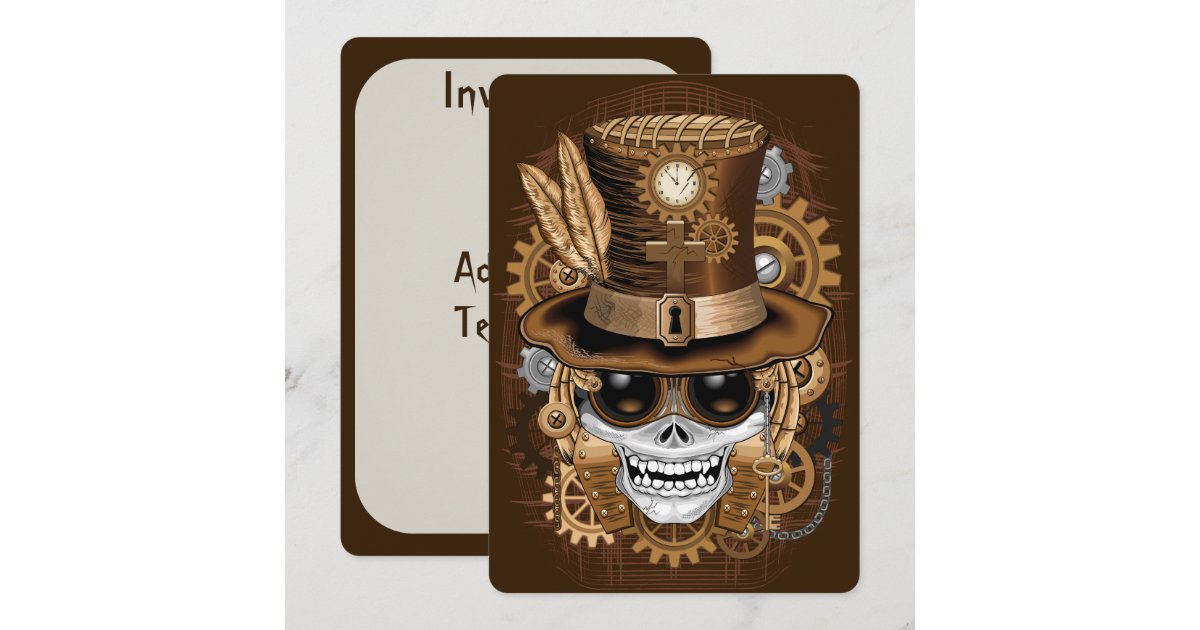 Skull Steampunk Voodoo Retro Machine Invitation | Zazzle