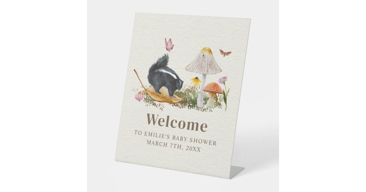 Skunk Little Stinker Girl Baby Shower Floral Pedestal Sign | Zazzle