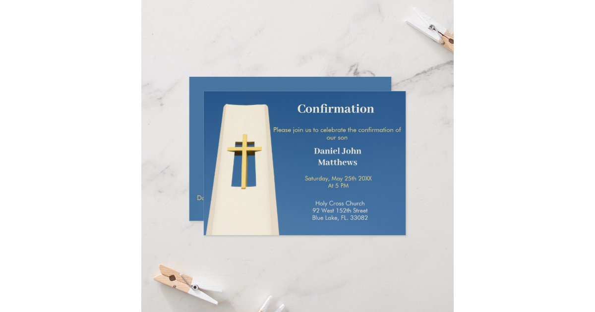 Sky Blue Holy Cross Confirmation Invitation | Zazzle