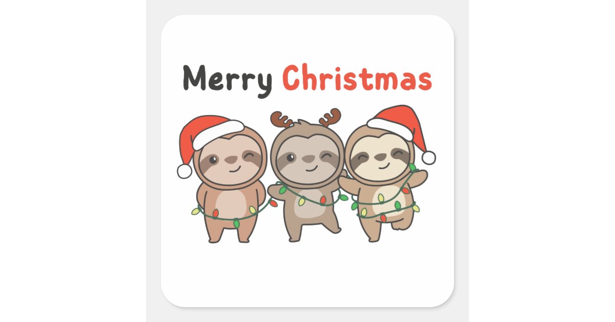 Sloth Christmas Cute Sloths Merry Christmas Square Sticker | Zazzle