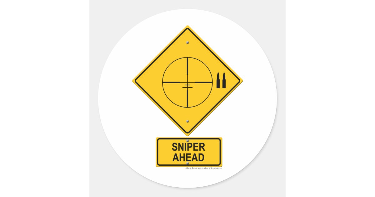 Sniper Ahead Warning Sign (Crosshairs) Classic Round Sticker | Zazzle