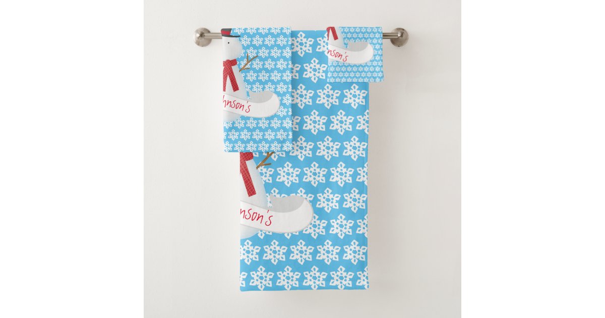 Snowman And Snowflakes Bath Towel Set | Zazzle