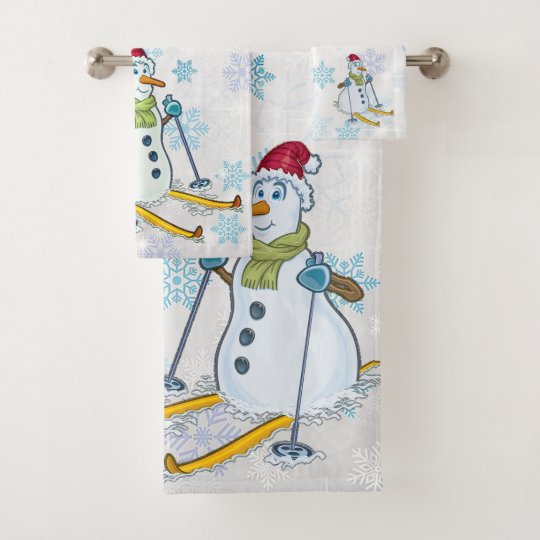 Snowman on Skis Bathroom Towel Set | Zazzle.ca