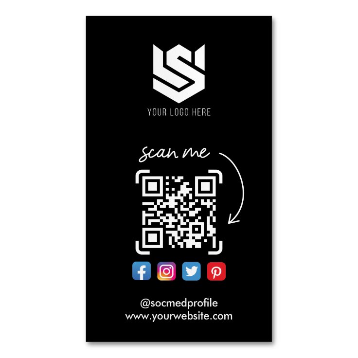Social Media Profiles QR Code Logo Modern Simple Magnetic Business Card ...