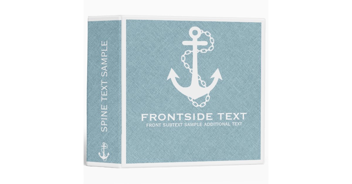 Soft Blue & White Faux Linen Withe Nautical Anchor Binder | Zazzle