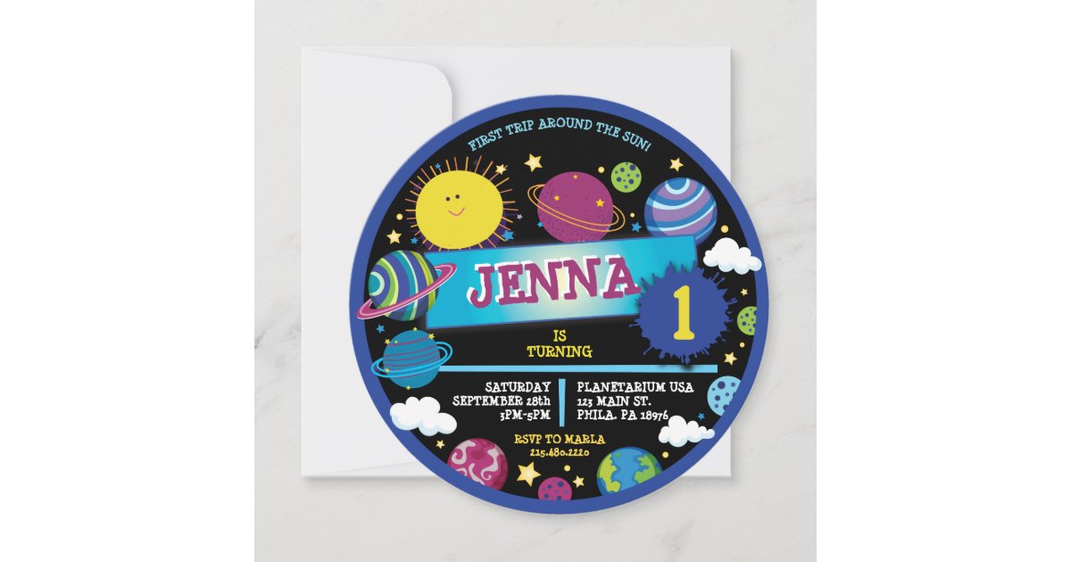SOLAR SYSTEM SUN Baby's First 1ST Birthday Party Invitation | Zazzle