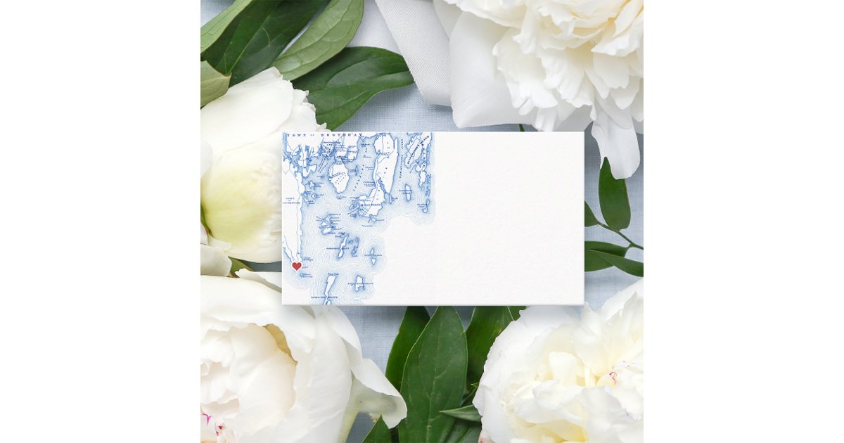 Southport Maine Map Blue Wedding Flat Escort Place Card | Zazzle