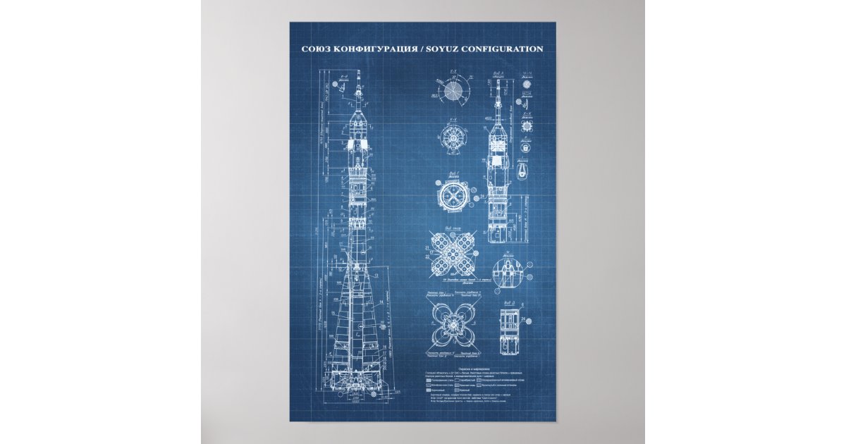 Soyuz Spacecraft Blueprint Poster | Zazzle