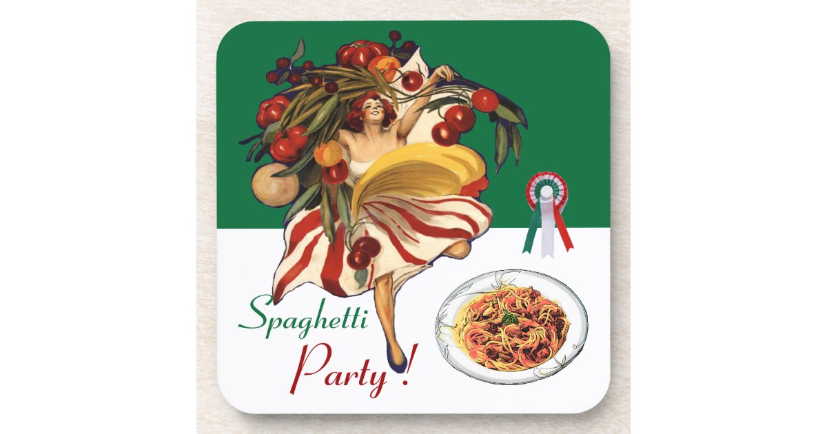 SPAGHETTI PARTY DANCE,ITALIAN KITCHEN AND TOMATOES COASTER | Zazzle