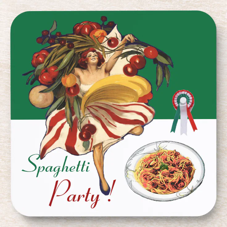 SPAGHETTI PARTY DANCE,ITALIAN KITCHEN AND TOMATOES COASTER | Zazzle