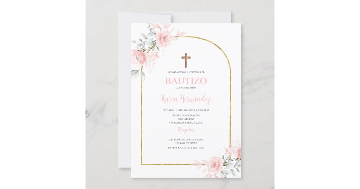 Spanish Blush Pink Baptism Invitation | Zazzle