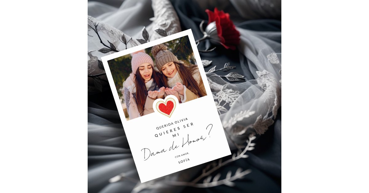 Spanish Red Heart Photo Dama de Honor Quinceañera Invitation | Zazzle