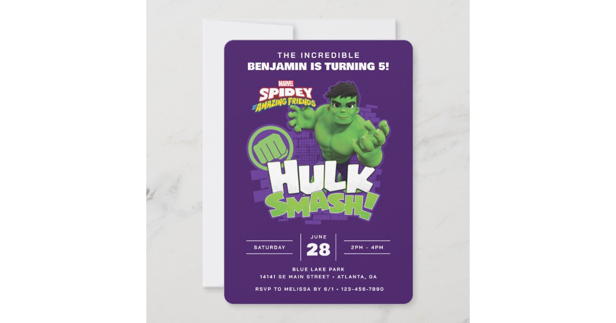 Spidey and His Amazing Friends Hulk Birthday Invitation | Zazzle