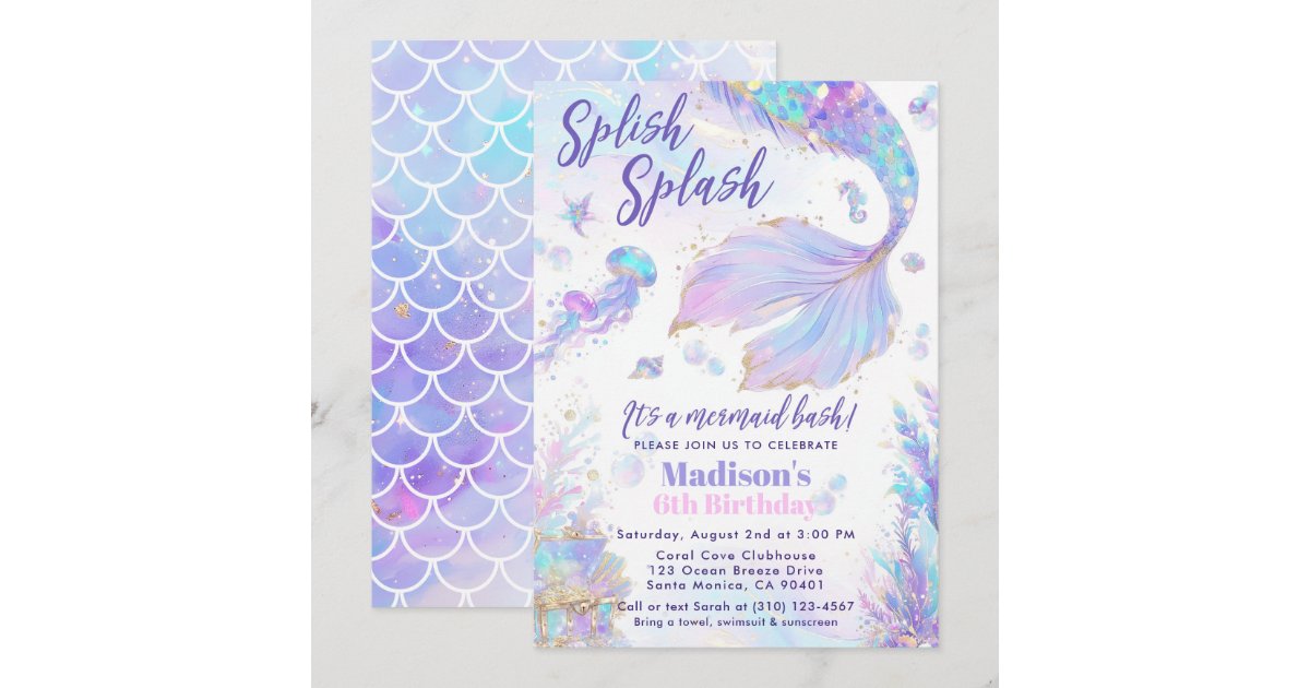 Splish Splash Mermaid Bash Birthday Invitation | Zazzle