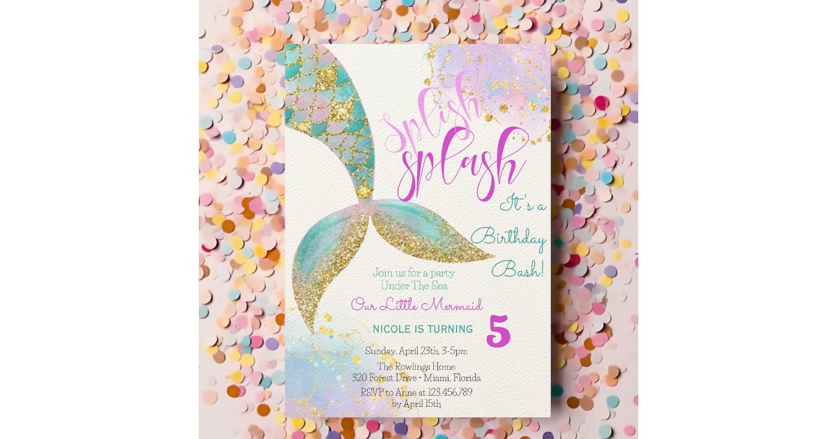 Splish splash mermaid birthday bash invitation | Zazzle