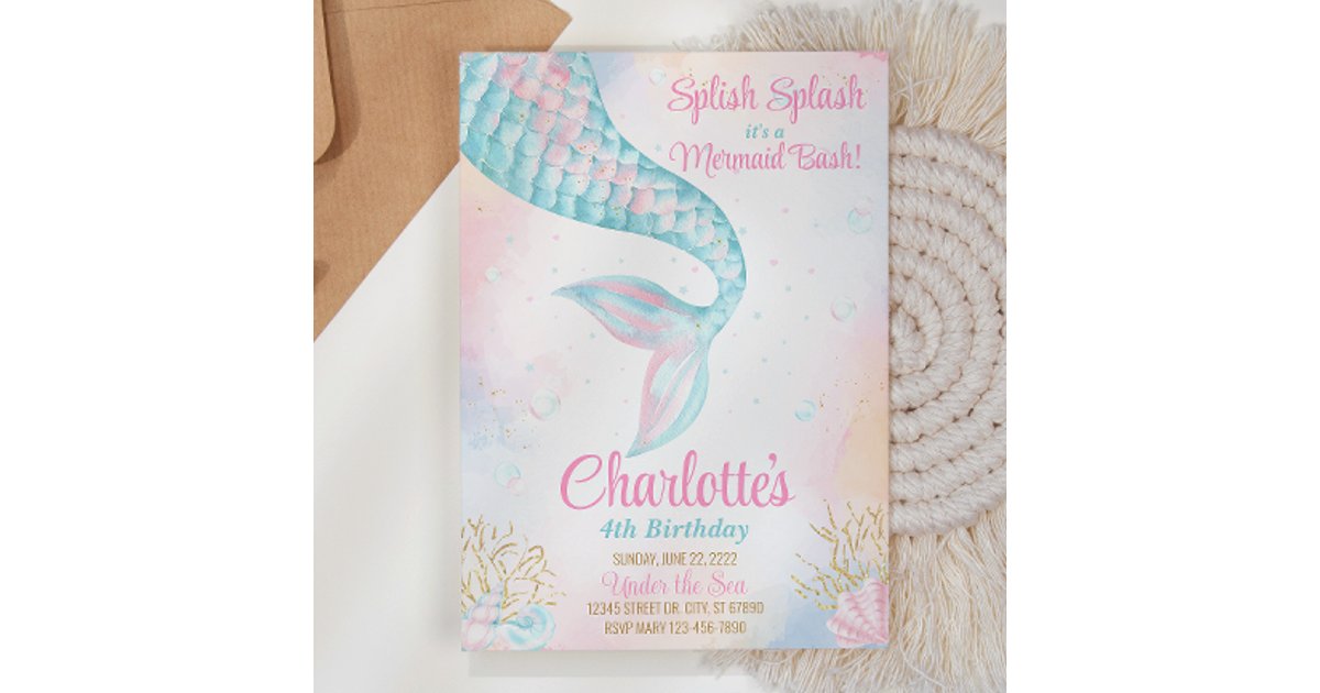 Splish Splash Mermaid Birthday Invitation | Zazzle
