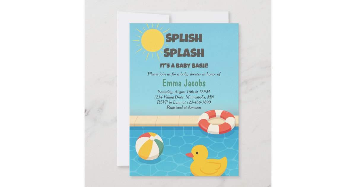 Splish Splash Pool Party Baby Shower Invitation | Zazzle