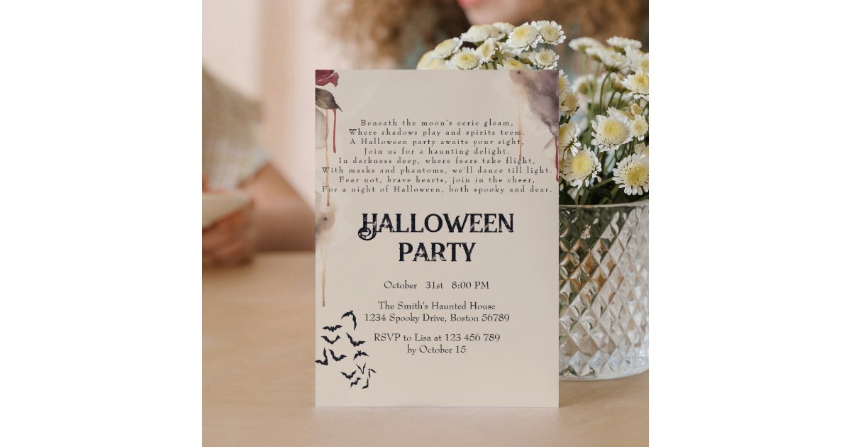 Spooky Poem Creepy Halloween Party Invitation | Zazzle