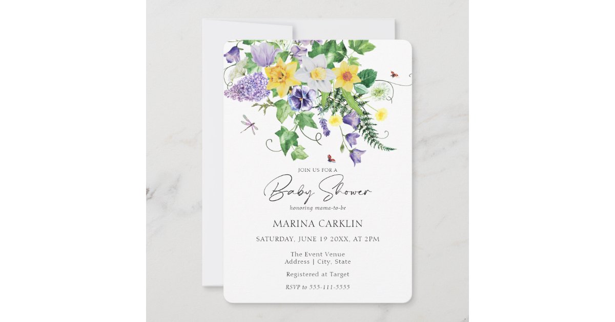 Spring Daffodils, Wildflowers & Poem Baby Shower Invitation | Zazzle