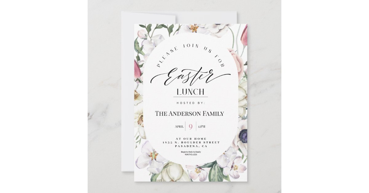 Spring Floral Watercolor Easter Lunch Invitation | Zazzle