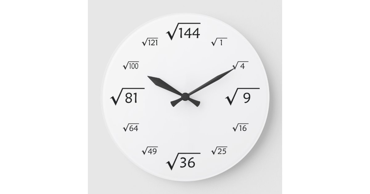 Square Root Wall Clock (White/Black) | Zazzle