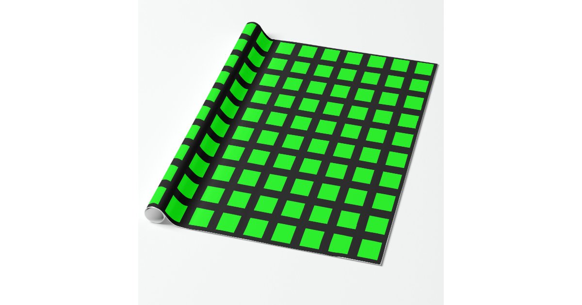 Squares - Green on Black Wrapping Paper | Zazzle