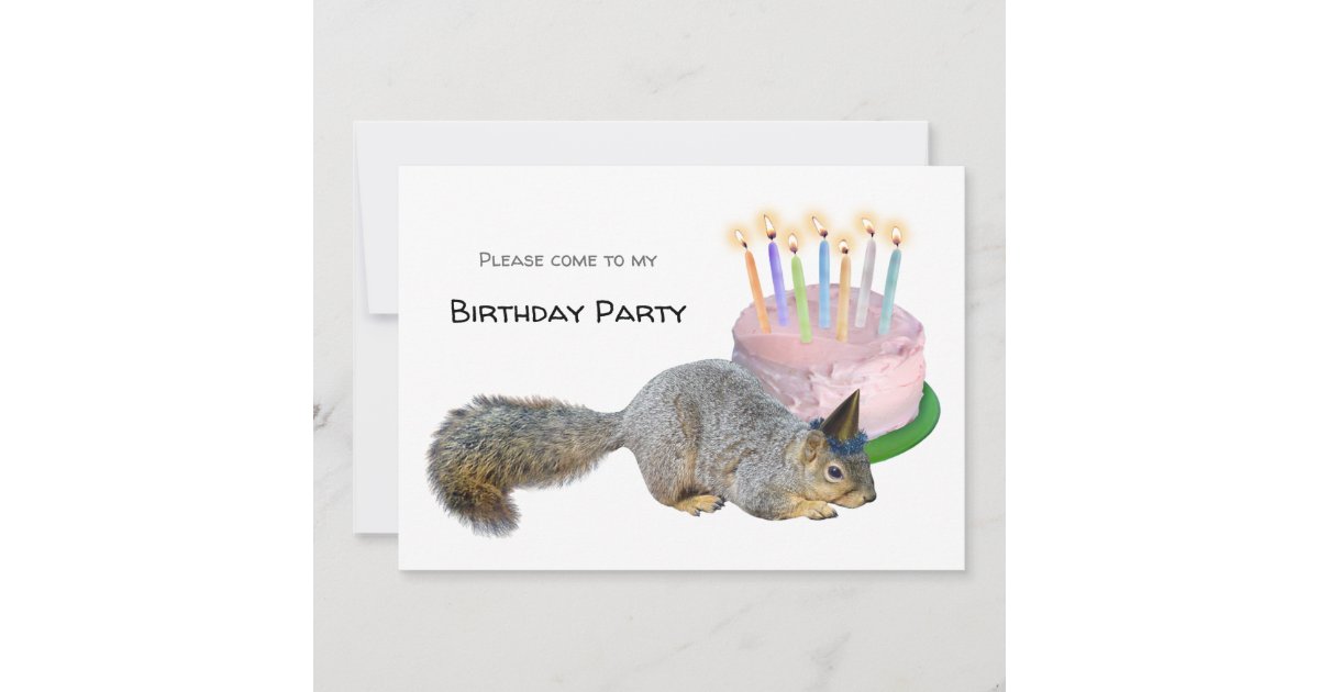 Squirrel Birthday Cake Birthday Party Invitation | Zazzle
