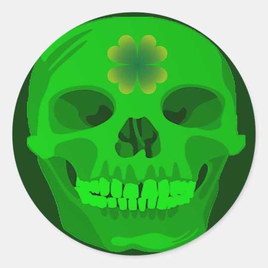 St Patrick's Day Irish Shamrock Skull Classic Round Sticker | Zazzle.ca