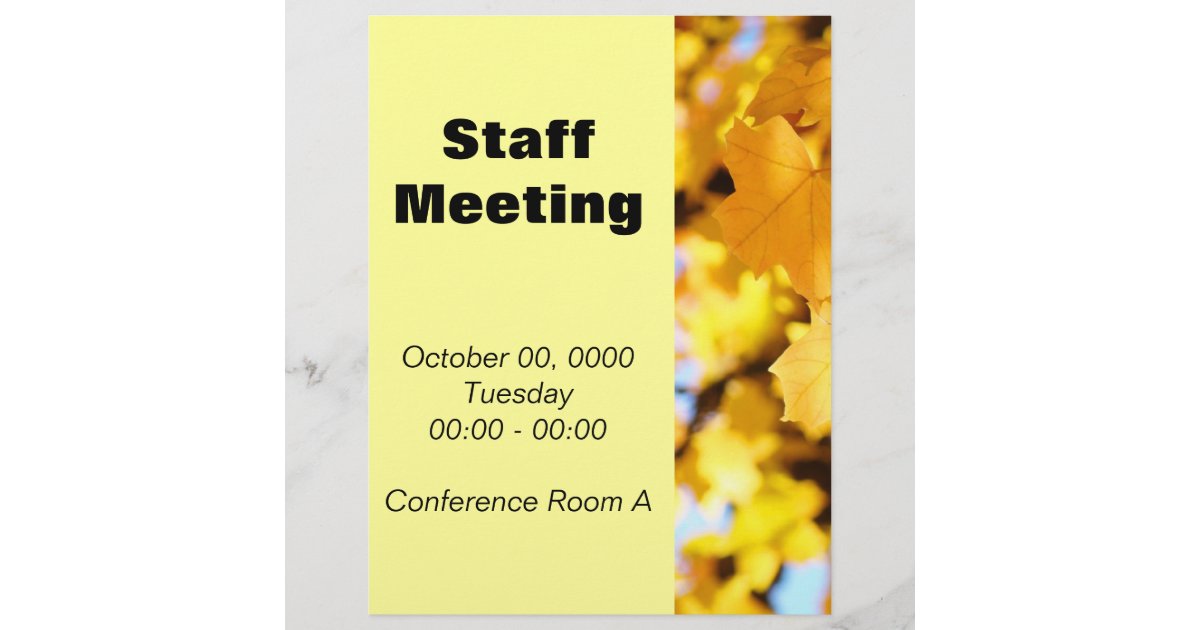 Staff Meeting Flyers Yellow Autumn Leaves Office | Zazzle