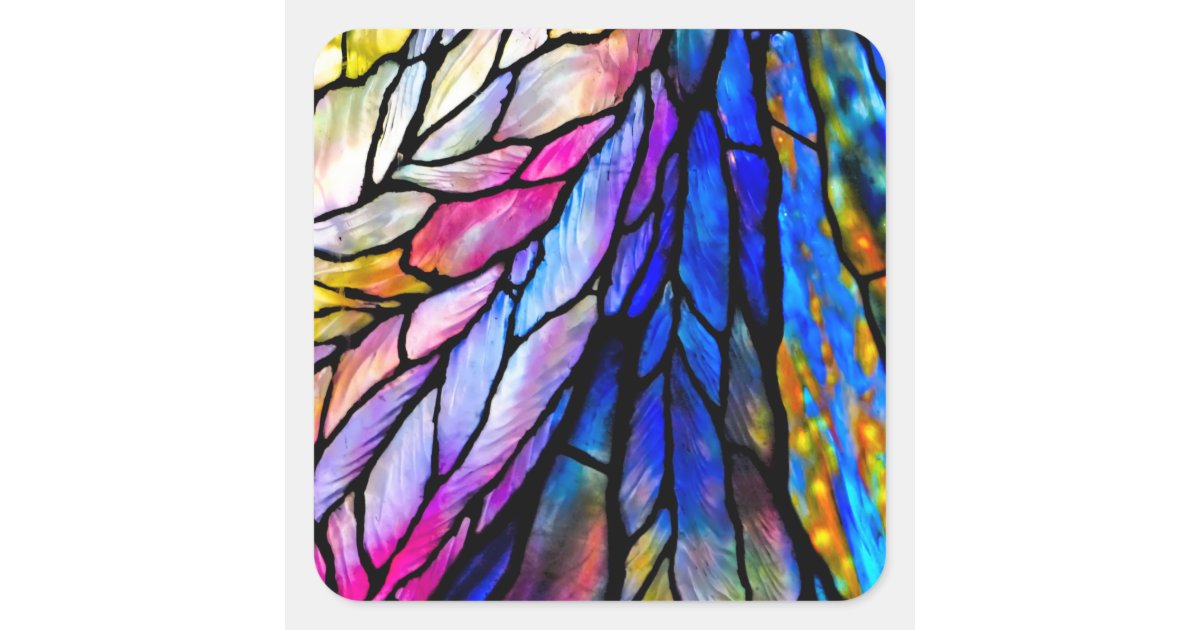 Stained Glass, Tiffany - Style, Square Sticker | Zazzle