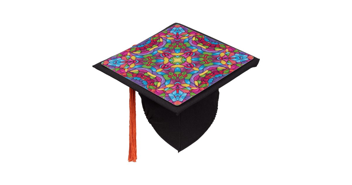 Stained Glass Vintage Purple Kaleidoscope Graduation Cap Topper | Zazzle