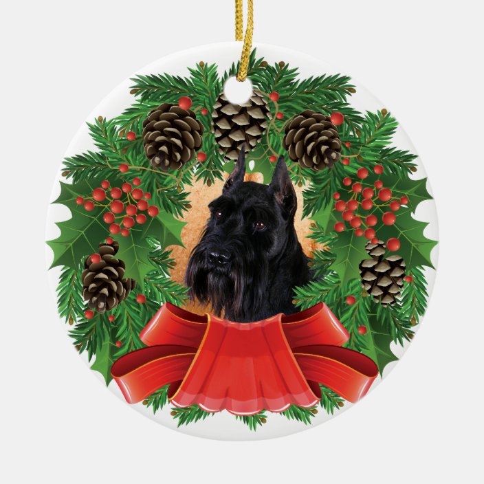Standard Schnauzer Christmas Holiday Wreath Ceramic Ornament | Zazzle.ca