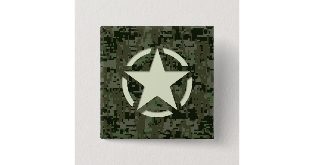 Star Stencil Vintage Decal Green Camouflage 2 Inch Square Button | Zazzle