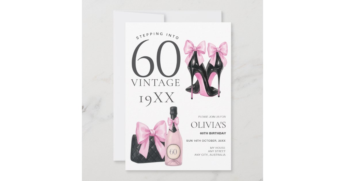 Stepping into 60 Pink 60th Birthday Invitation | Zazzle