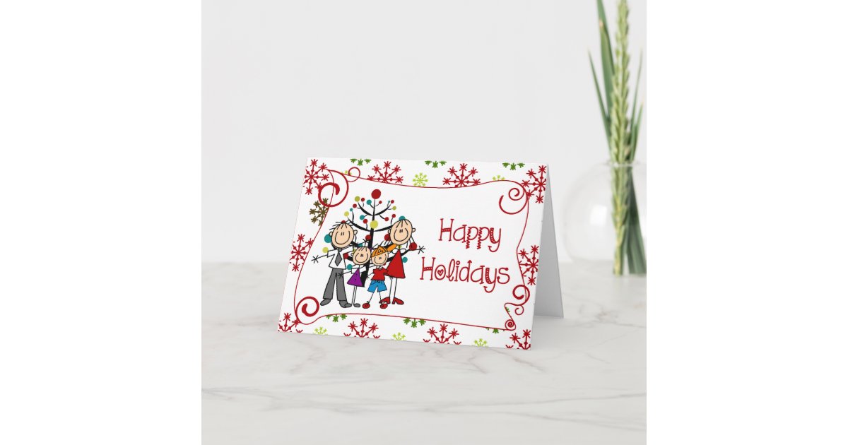 Stick Figure Family of Four Christmas Holiday | Zazzle