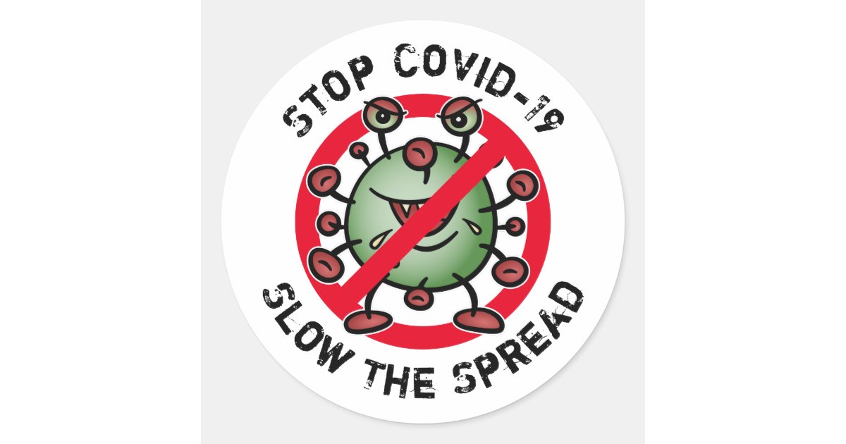 Stop Covid-19 Corona Virus Funny Cartoon Warning Classic Round Sticker ...