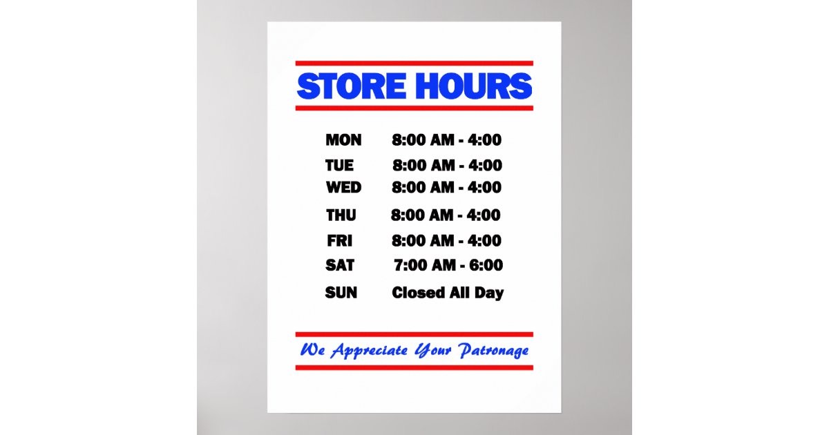 Store Hours Sign Zazzle Store Hours Sign Zazzle