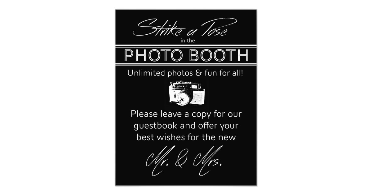Strike a Pose Photo Booth Sign in Black | Zazzle