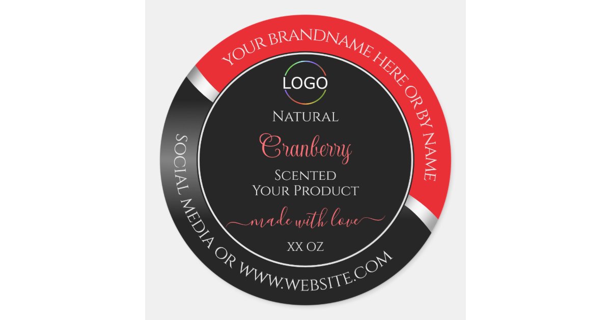 Striking Red Black Wavy Silver Logo Product Labels | Zazzle